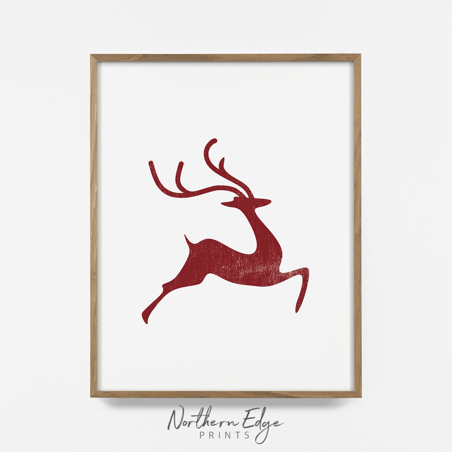 Reindeer Sign Printable Holiday Red White Wood Sign | Etsy