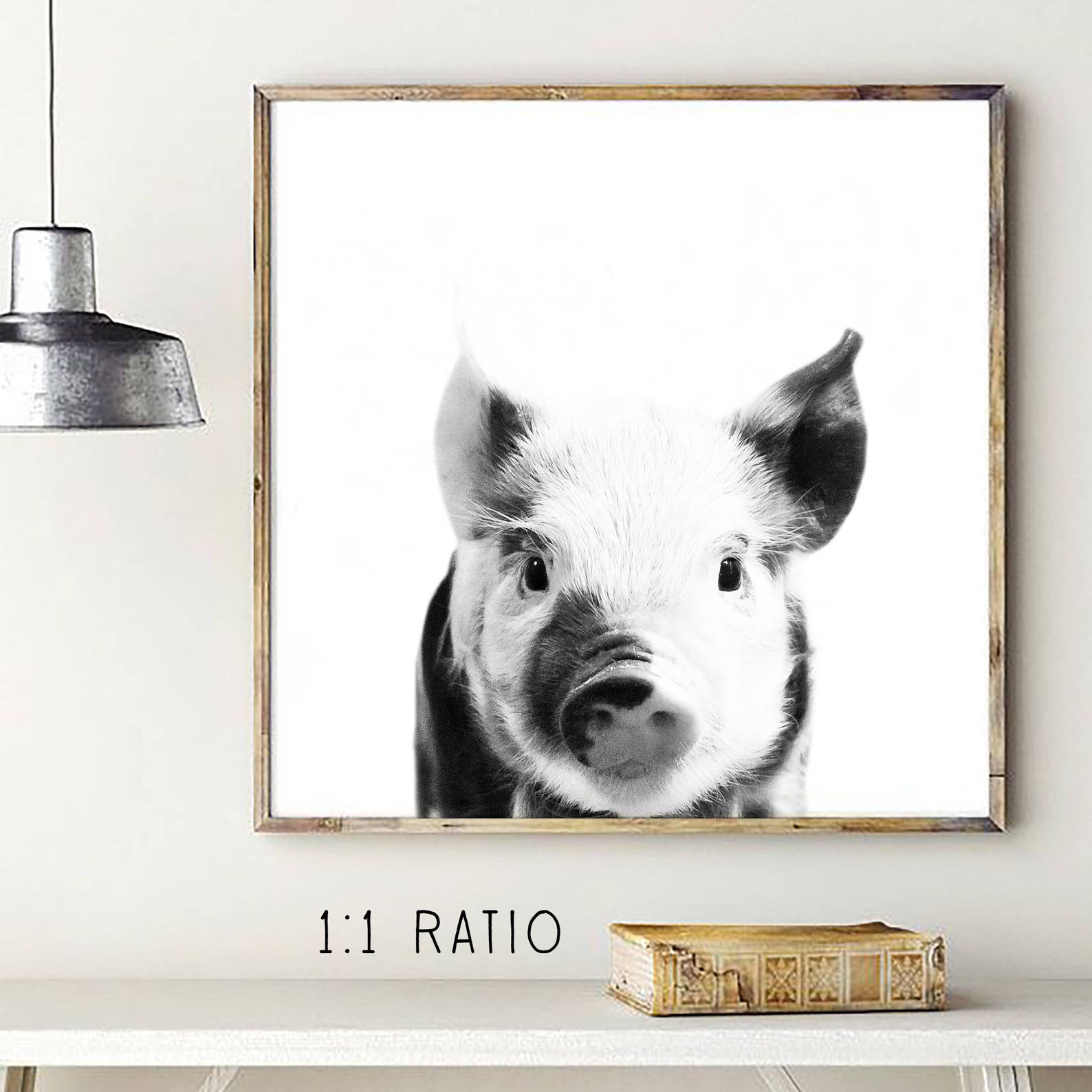 Bw Piglet Print Pig Wall Art Animal Nursery Print Farm - Etsy