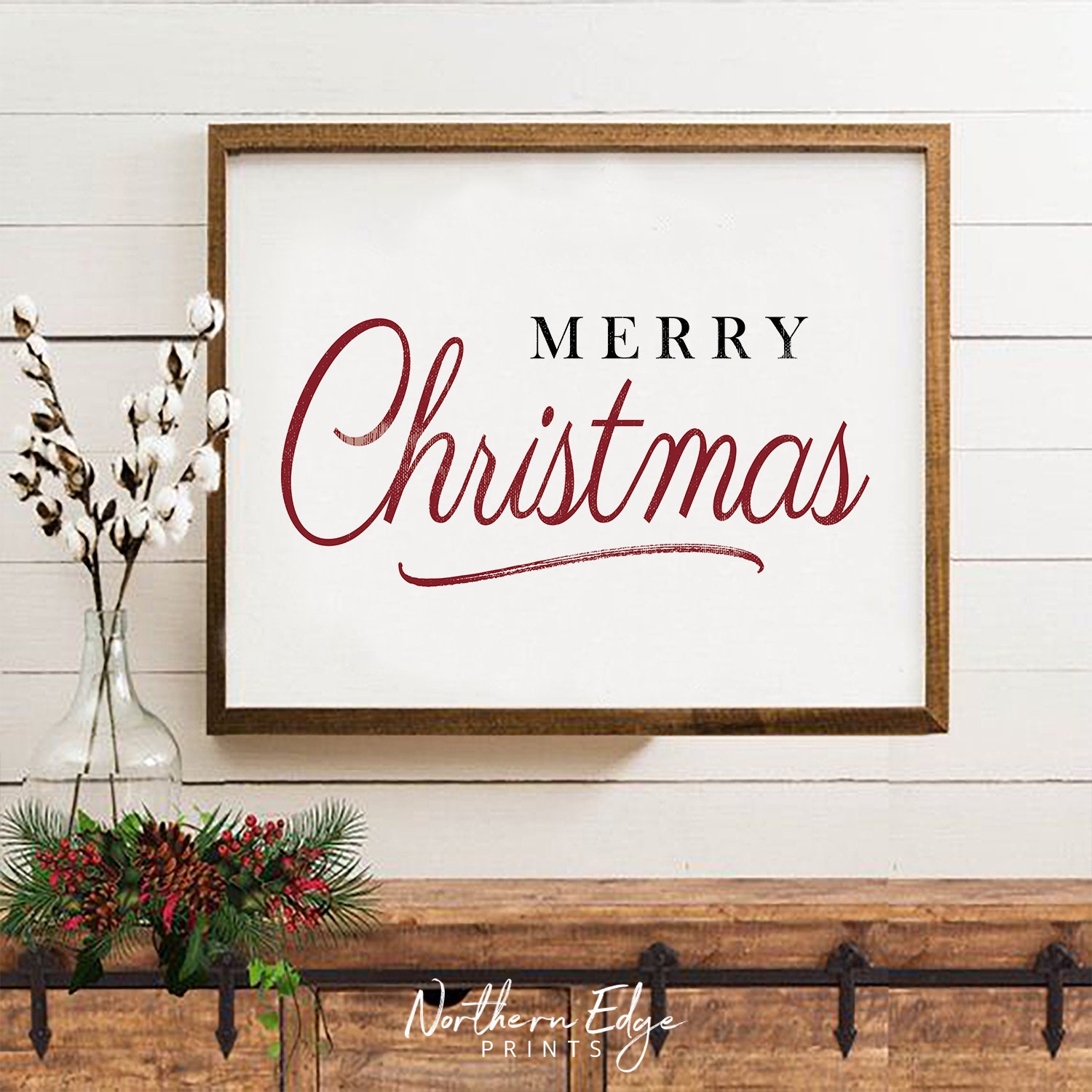 Merry Christmas Sign Printable Holiday Wood Sign Christmas - Etsy