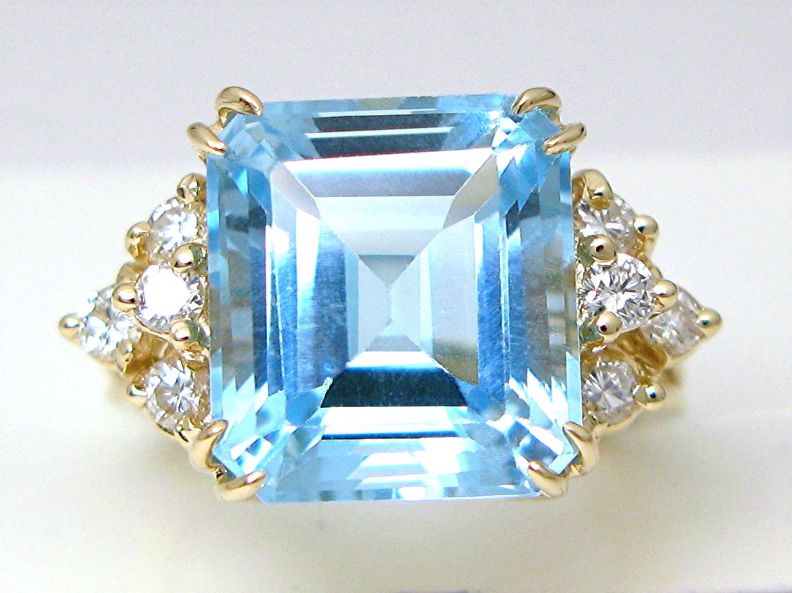 Ladies 14k Yellow Gold Light Swiss Blue Topaz and Diamond Ring - Etsy