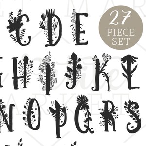 Hand Drawn Floral Letters Alphabet Clip Art, Printable Nursery Art ...