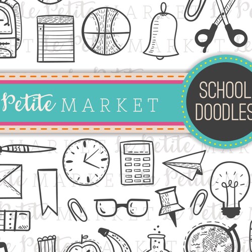 Hand Drawn School Doodles Back to School Clipart School - Etsy