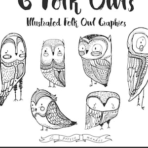 Digital Cute Folk Owl Clipart Illustration, Owl Art, Doodly Cute Owls ...