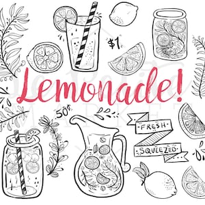 Doodle Hand Drawn Lemonade Summer Clip Art, Mason Jar Clipart, Lemonade ...