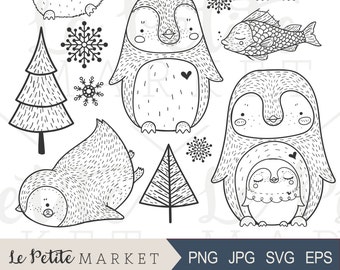 Cute Penguin Digital Stamps Christmas Penguins Clipart | Etsy