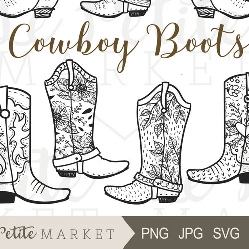 Cowboy Boot Clip Art Hand Drawn Cowboy Boots Cowgirl Boots - Etsy