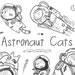 Hand Drawn Cute Astronaut Cat Clipart, Space Clip Art, Kitten Clipart ...