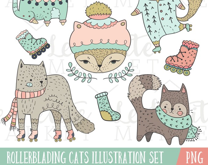 Cute Cat Clip Art Set Cute Cat Illustrations Cat Clipart - Etsy