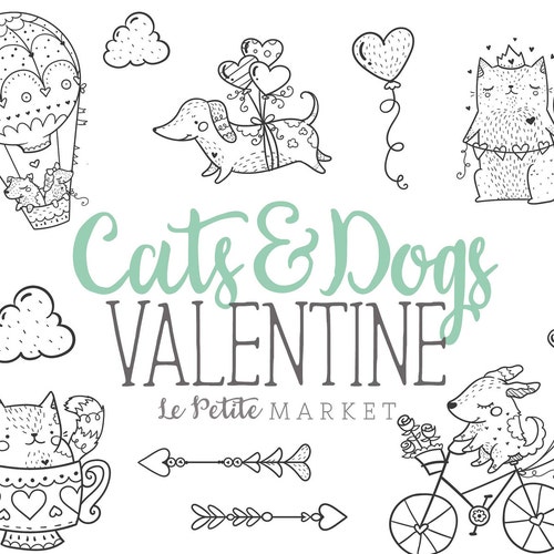 Cute Cat Dog Valentine Clip Art Set Cat Valentine Clip Art - Etsy