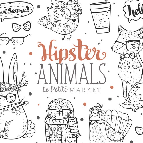 Woodland Hipster Animal Clipart Hipster Clip Art Hand Drawn | Etsy