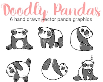 Hand Drawn Panda Clipart, Instant Download, Digital Clip Art, Printable ...