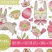 Cute Spring Rabbit Illustration Set, Pink and Green Clip Art, Party ...