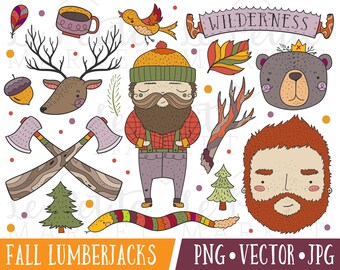 Wilderness Lumberjack Clipart Set Lumberjack Illustrations | Etsy