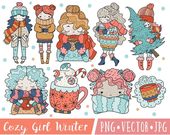 Cute Cozy Girl Clipart Dark Skinned Girl Clipart Winter Girl | Etsy ...