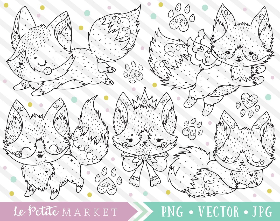 Kawaii Fox Clipart, Cute Fox Clip Art, Digital Stamps, Fox Dog Clipart ...