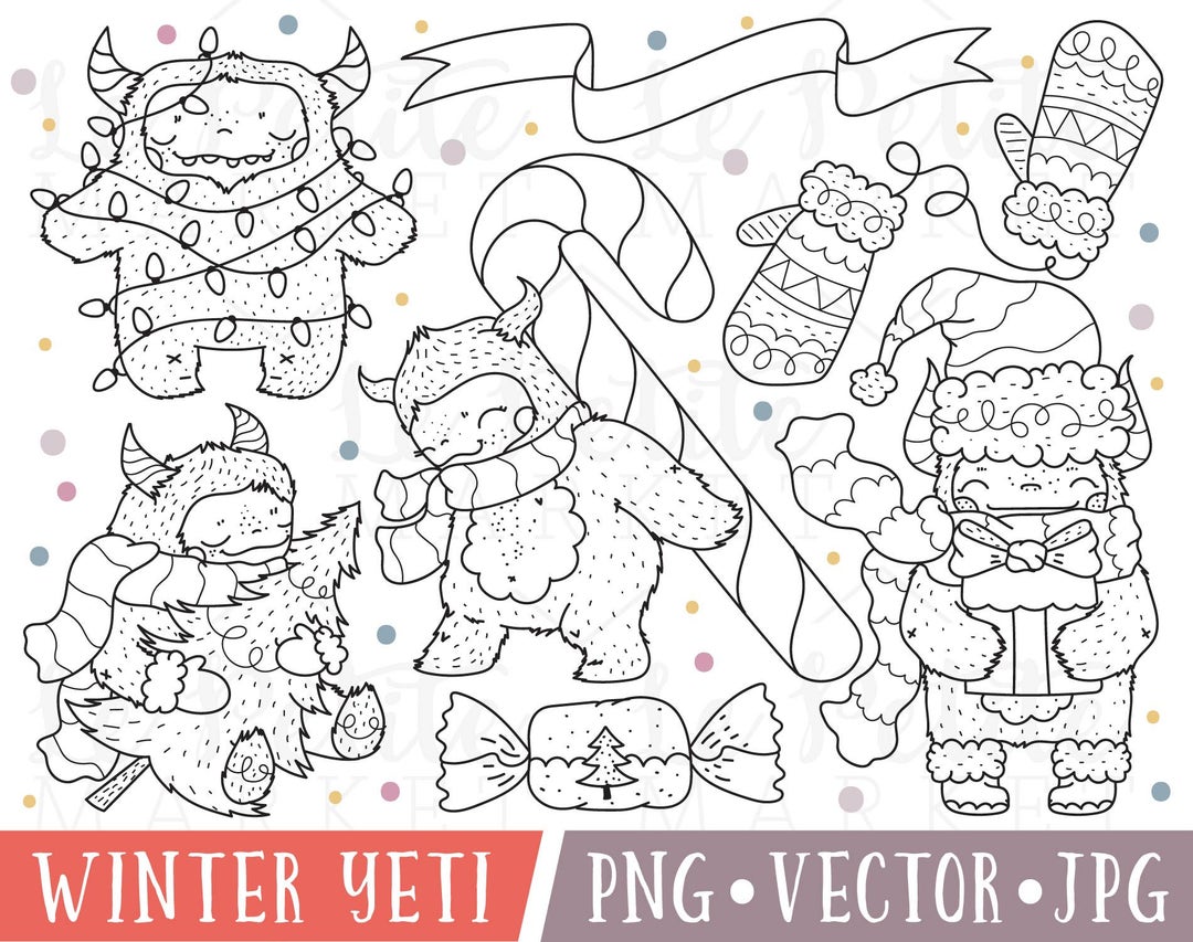 Winter Yeti Digital Stamps, Cute Yeti Clipart, Holiday Yeti Clipart ...