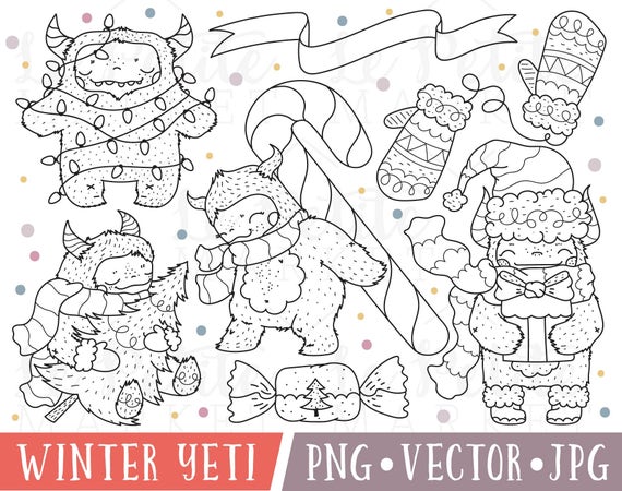 Winter Yeti Digital Stamps Cute Yeti Clipart Holiday Yeti | Etsy