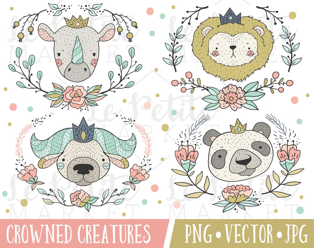 Cute Safari Animal Clipart Portraits, Cute Panda Clipart, Cute Lion ...
