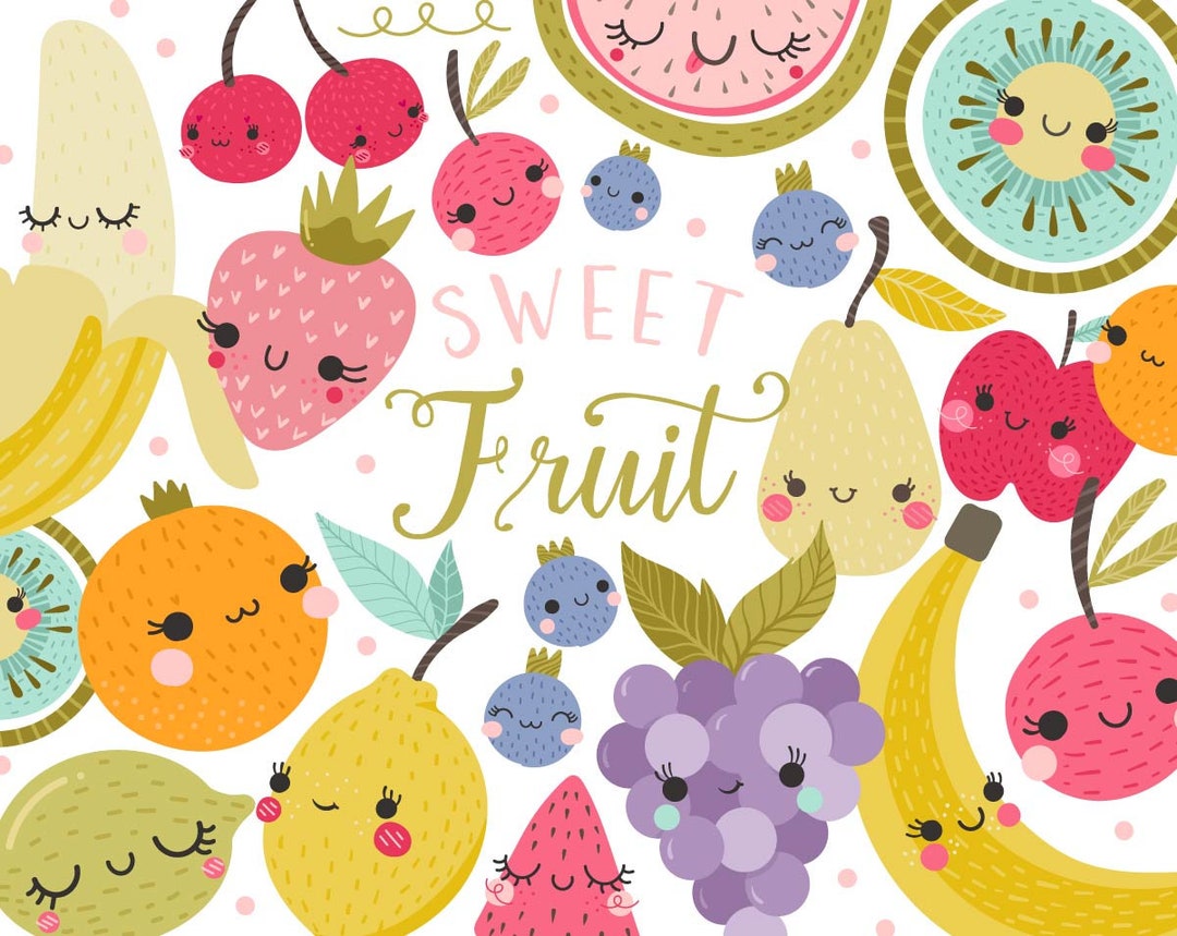 Fruit Clipart Instant Download Digital Files, Kawaii Fruit Clip Art ...
