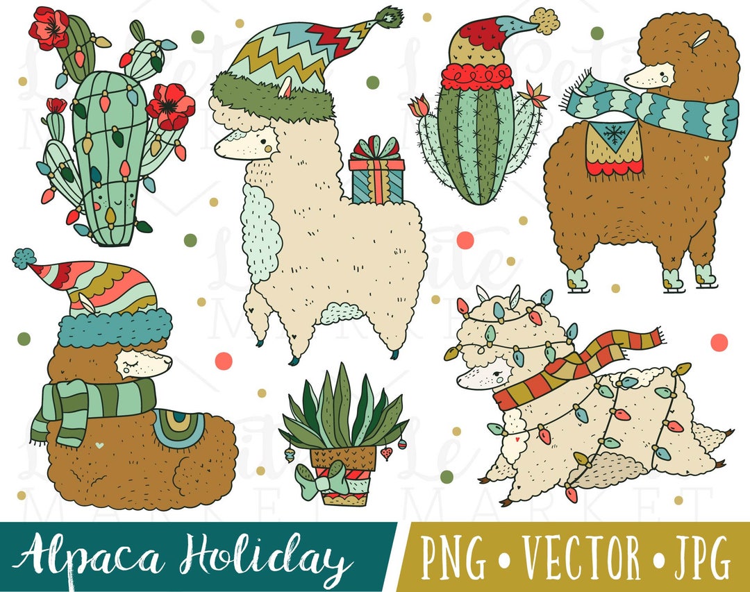 Cute Alpaca Clipart Images, Cute Christmas Alpaca Clip Art, Alpaca ...