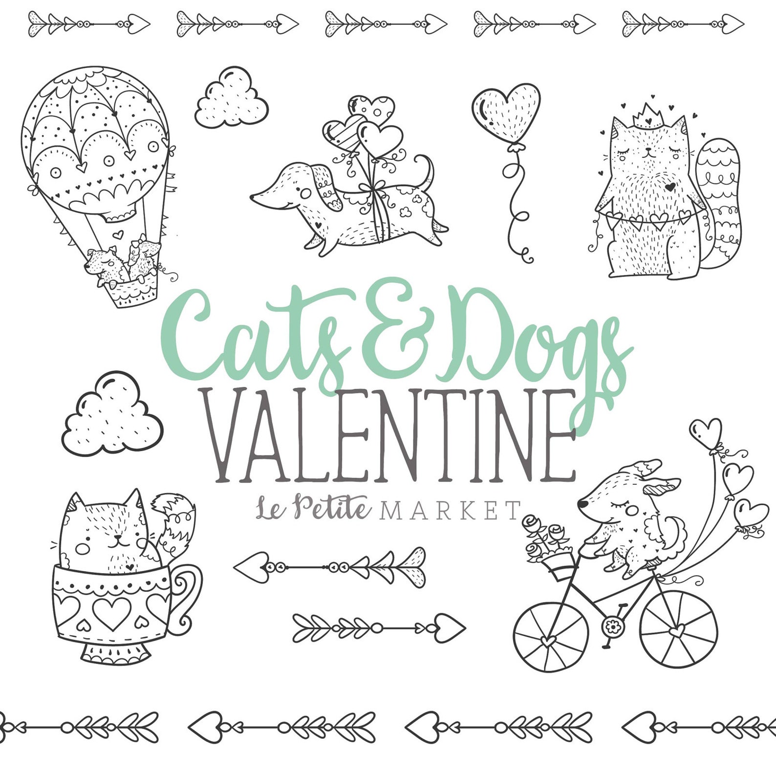 Cute Cat Dog Valentine Clip Art Set Cat Valentine Clip Art - Etsy