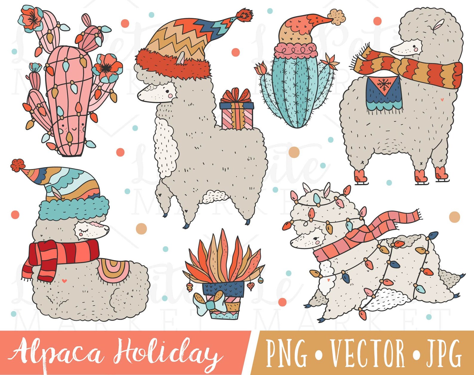 Alpaca Christmas Clipart Cute Holiday Alpaca Clip Art Llama - Etsy