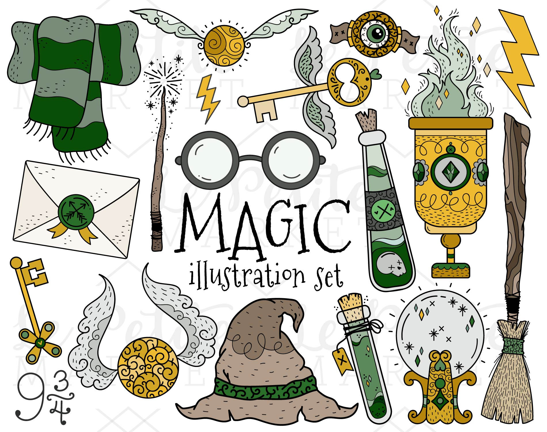 Wizard School Clipart Set, House Colors Magician Witch Witchcraft Clip ...