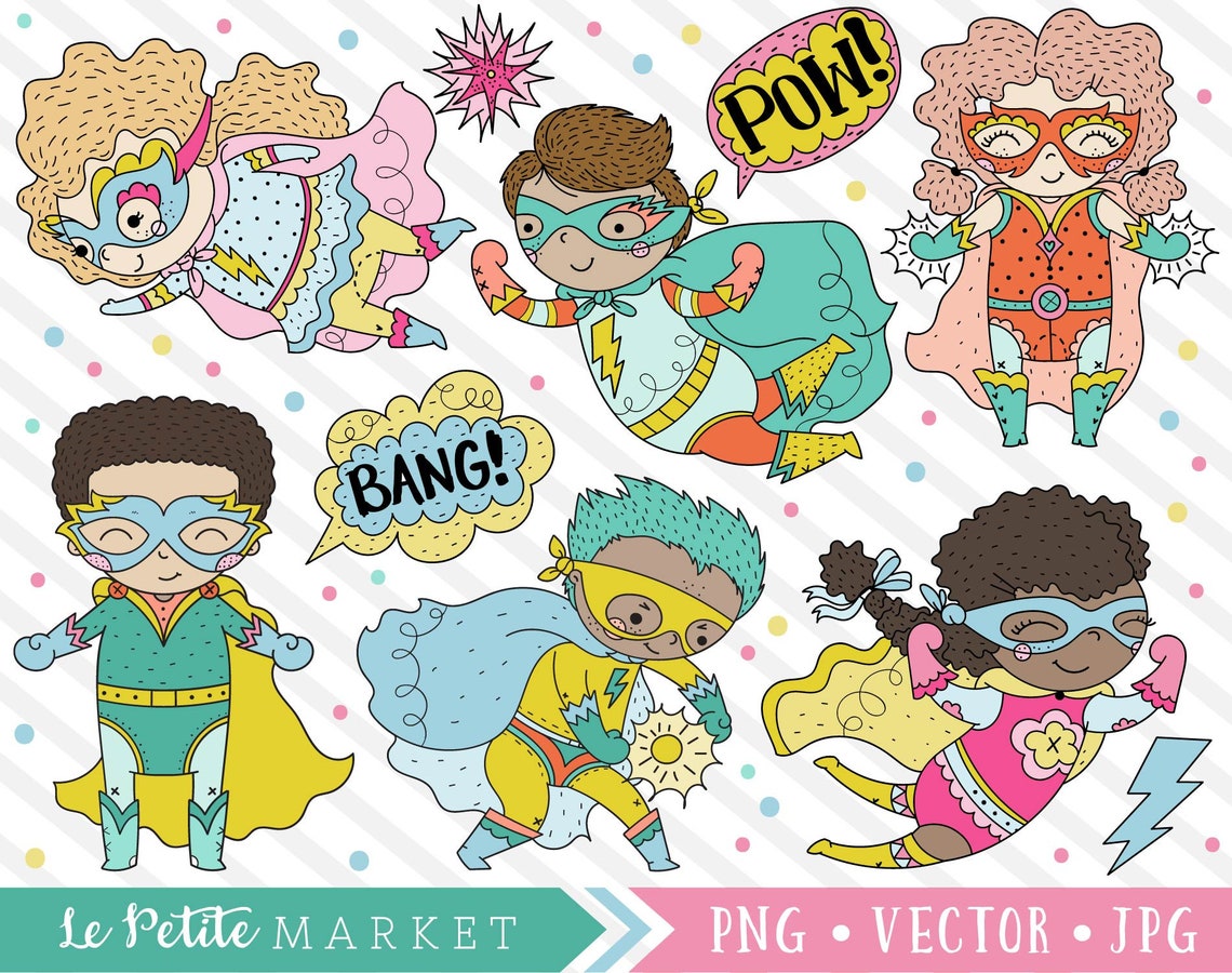 Cute Superhero Clipart Set, Comic Book Clipart, Boy Superheroes ...