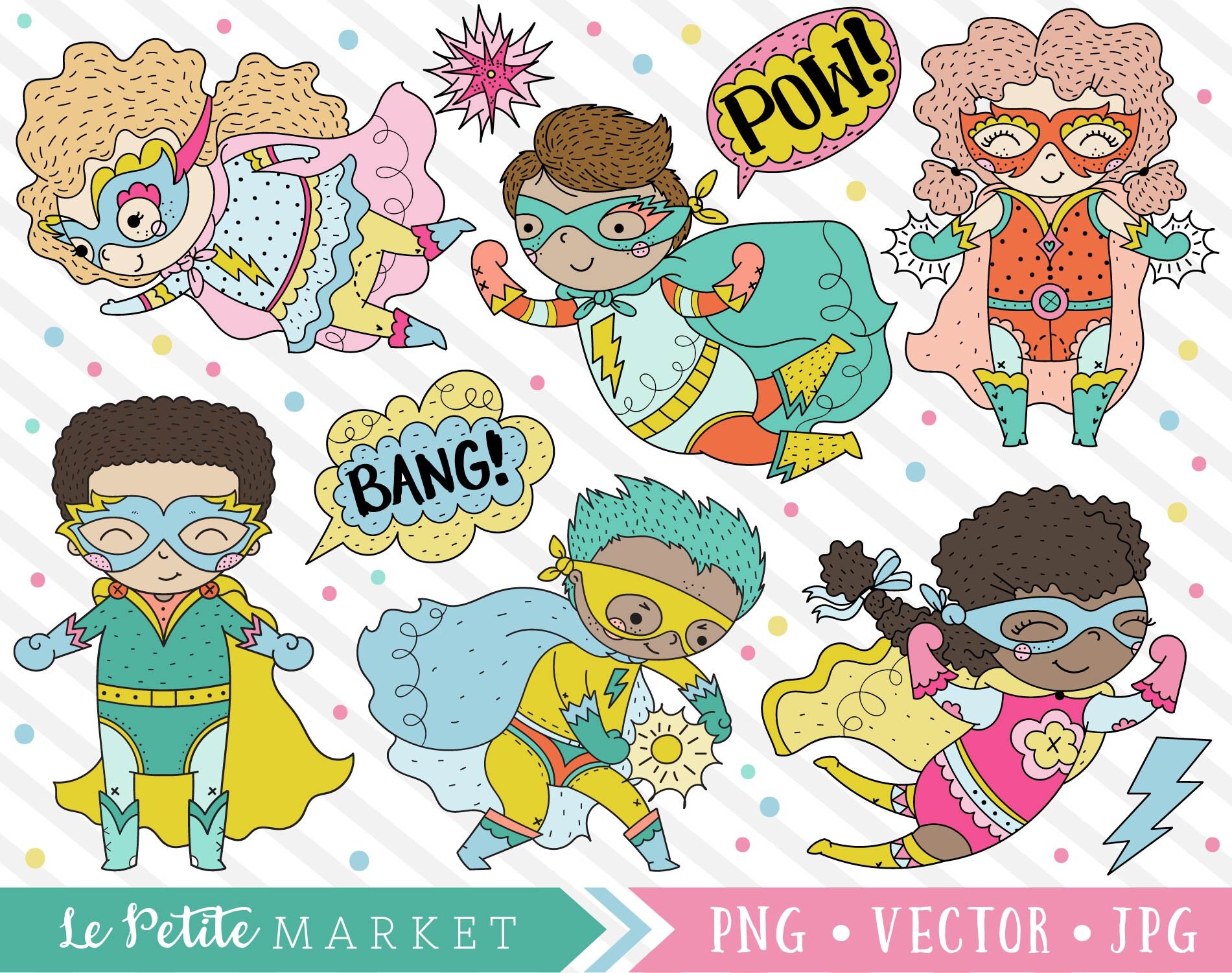 Cute Superhero Clipart Set Comic Book Clipart Boy | Etsy