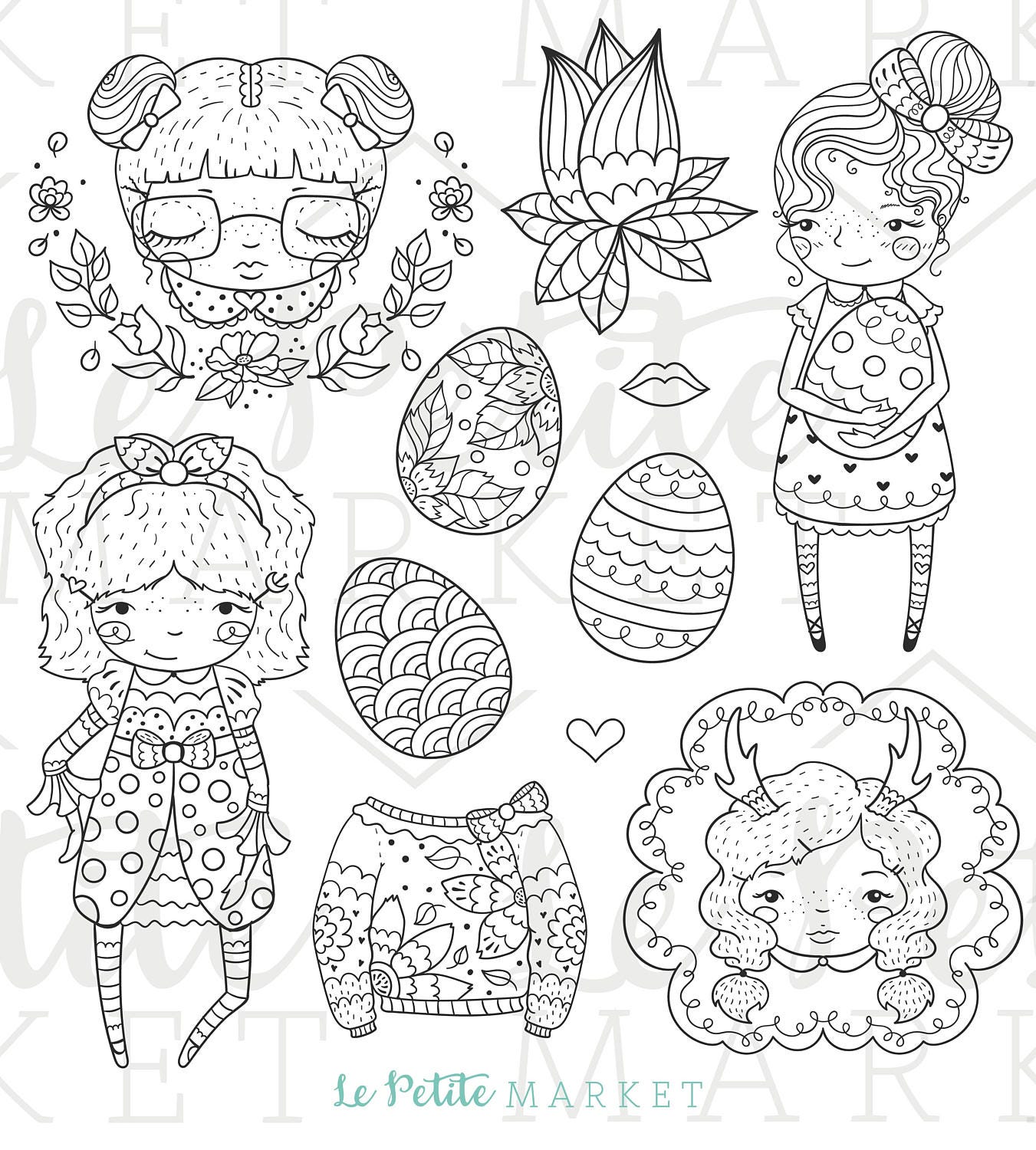 Easter Girls Clipart Images Instant Download Digital Files - Etsy