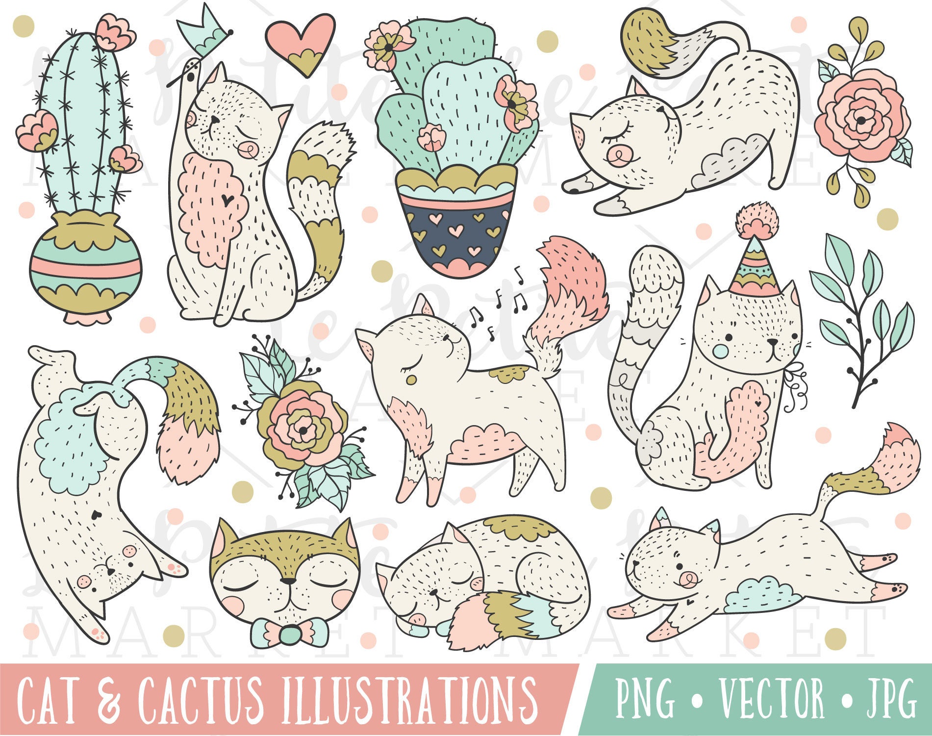 Digital Cat Clip Art Images Cat Clipart Images Cactus - Etsy Canada