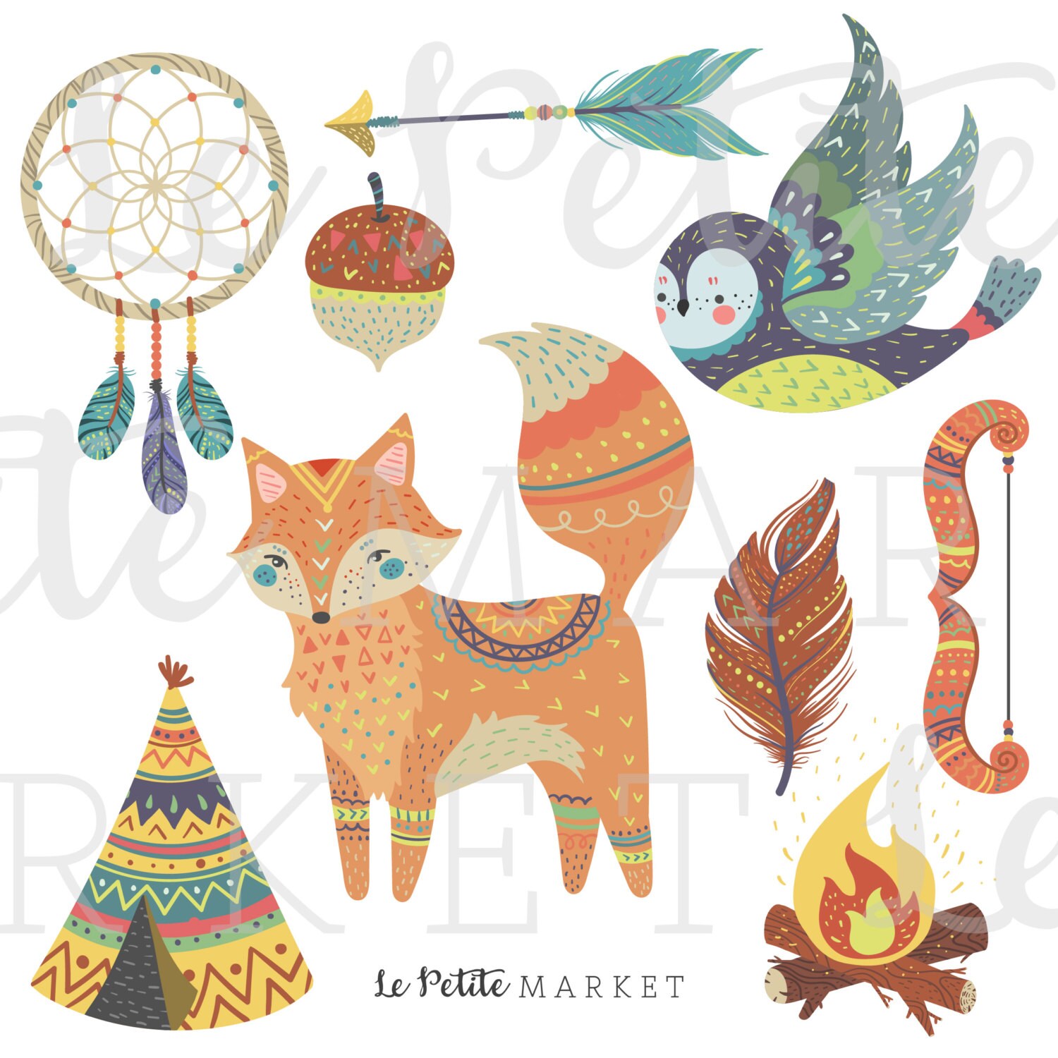 Hand Drawn Tribal Woodland Clip Art Tribal Animal Clip Art | Etsy