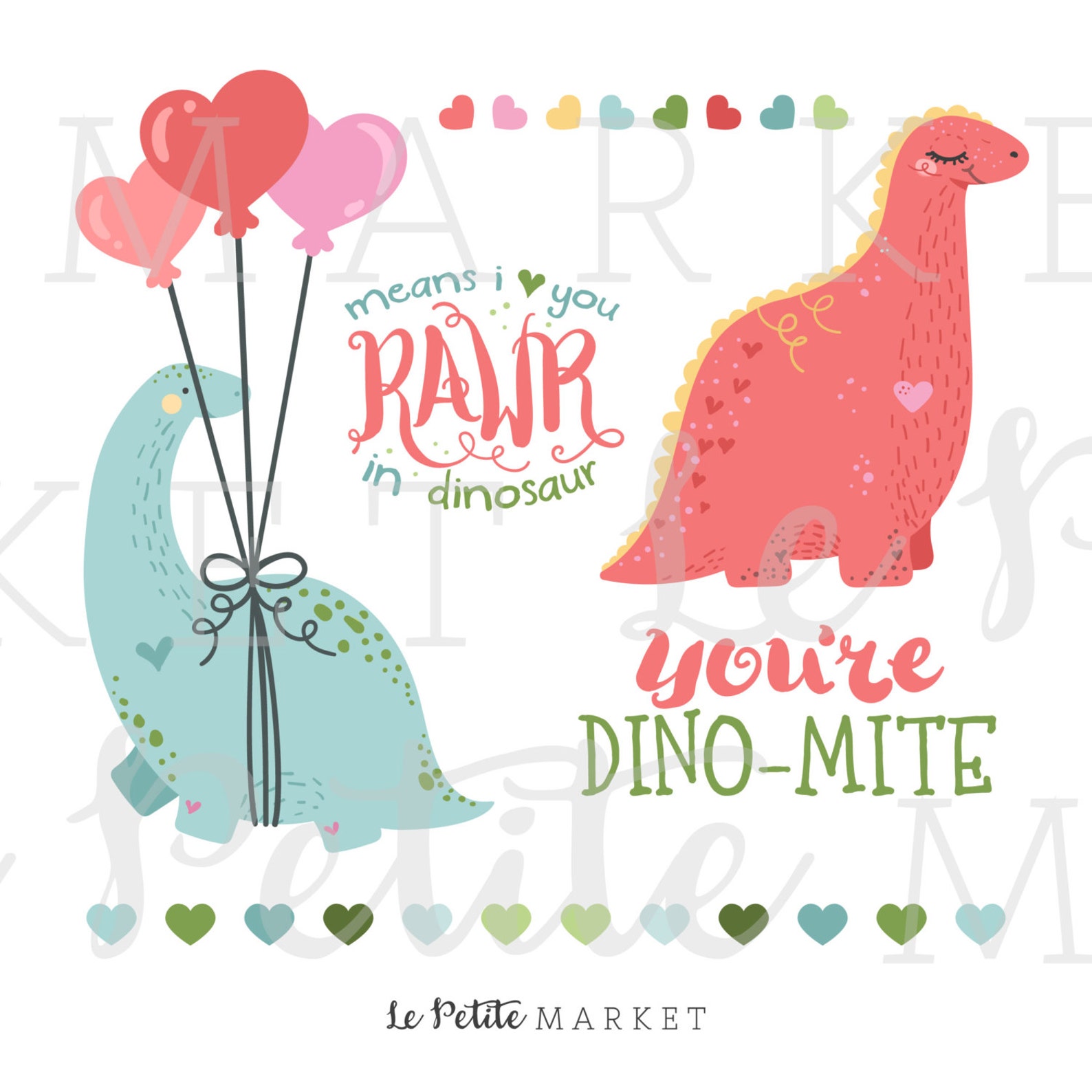 12 Piece Valentine Dinosaur Clip Art Valentine Illustrations - Etsy