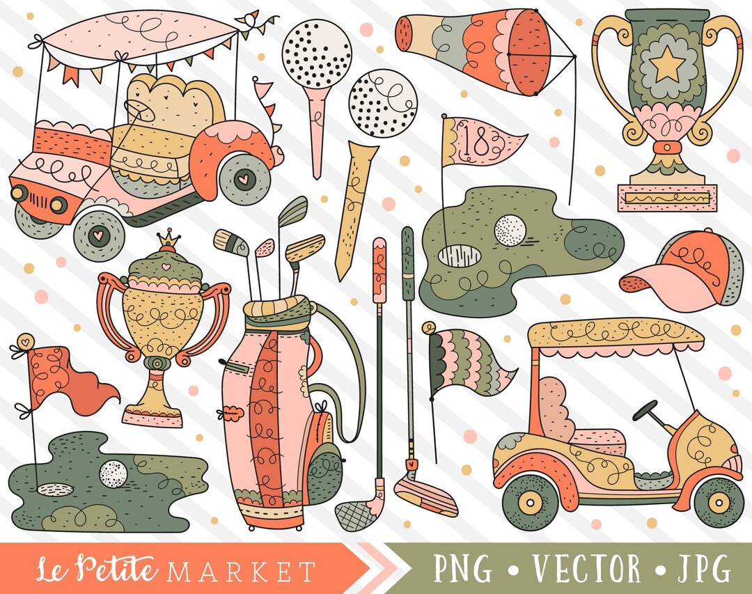 Golf Clipart Set, Golfing Clip Art, Cute Golf Illustrations, Hand Drawn ...