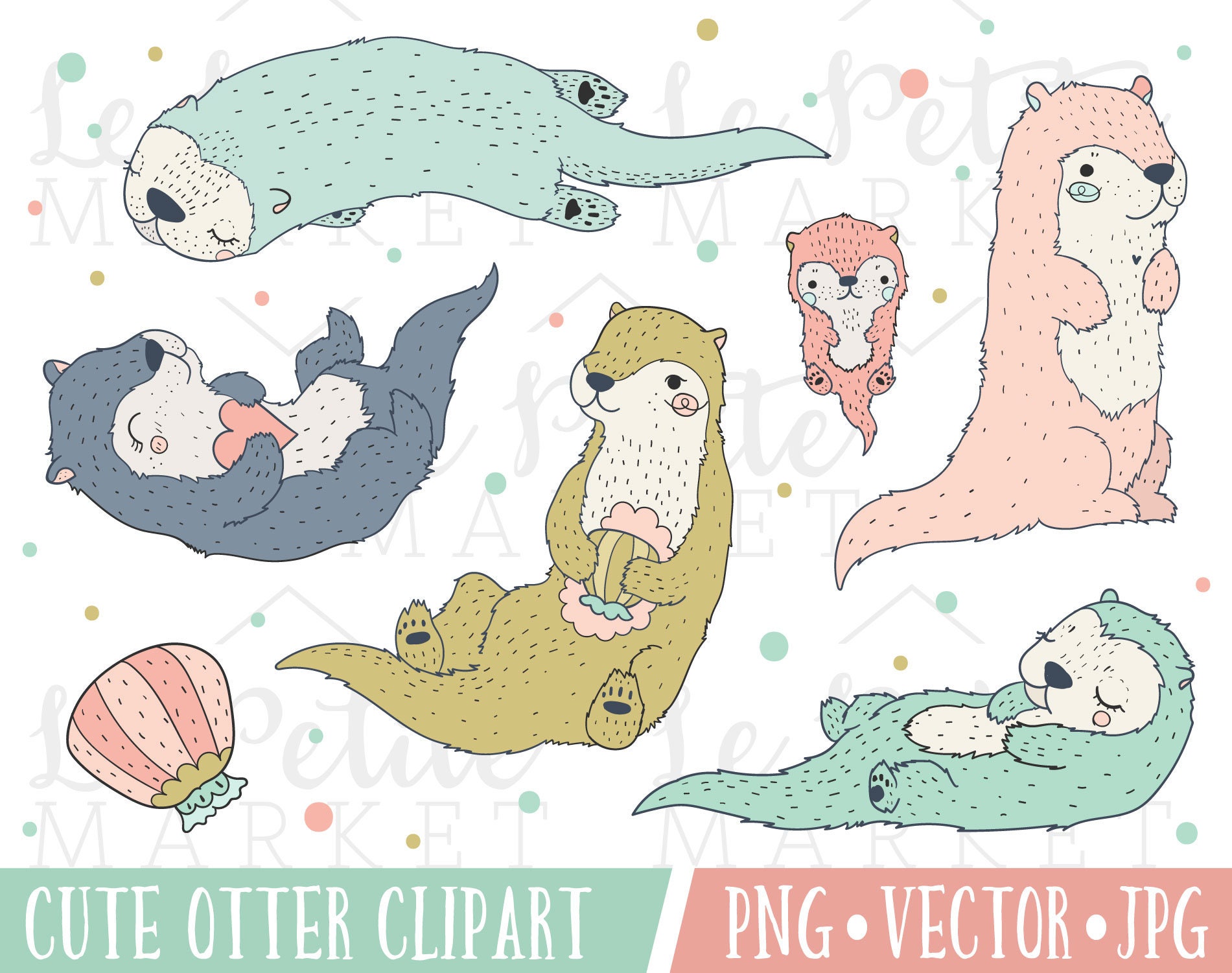 Cute Pastel Otter Clipart Images, Cute Otter Clip Art, Otter ...