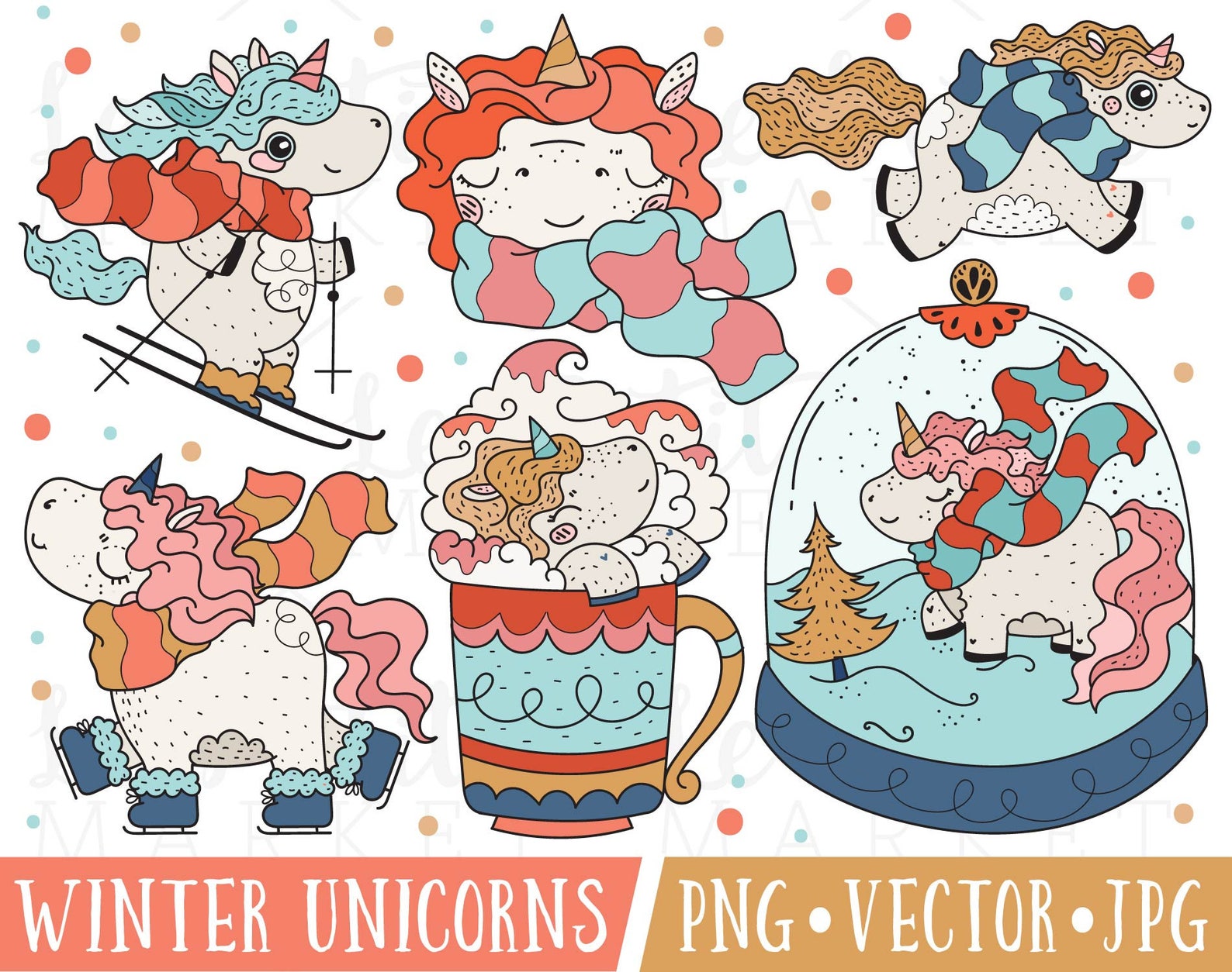 Cute Christmas Unicorn Clipart Images Cute Holiday Unicorn - Etsy