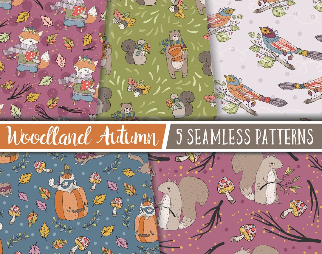 Woodland Autumn Digital Paper Pack, Woodland Seamless Patterns, Autumn ...