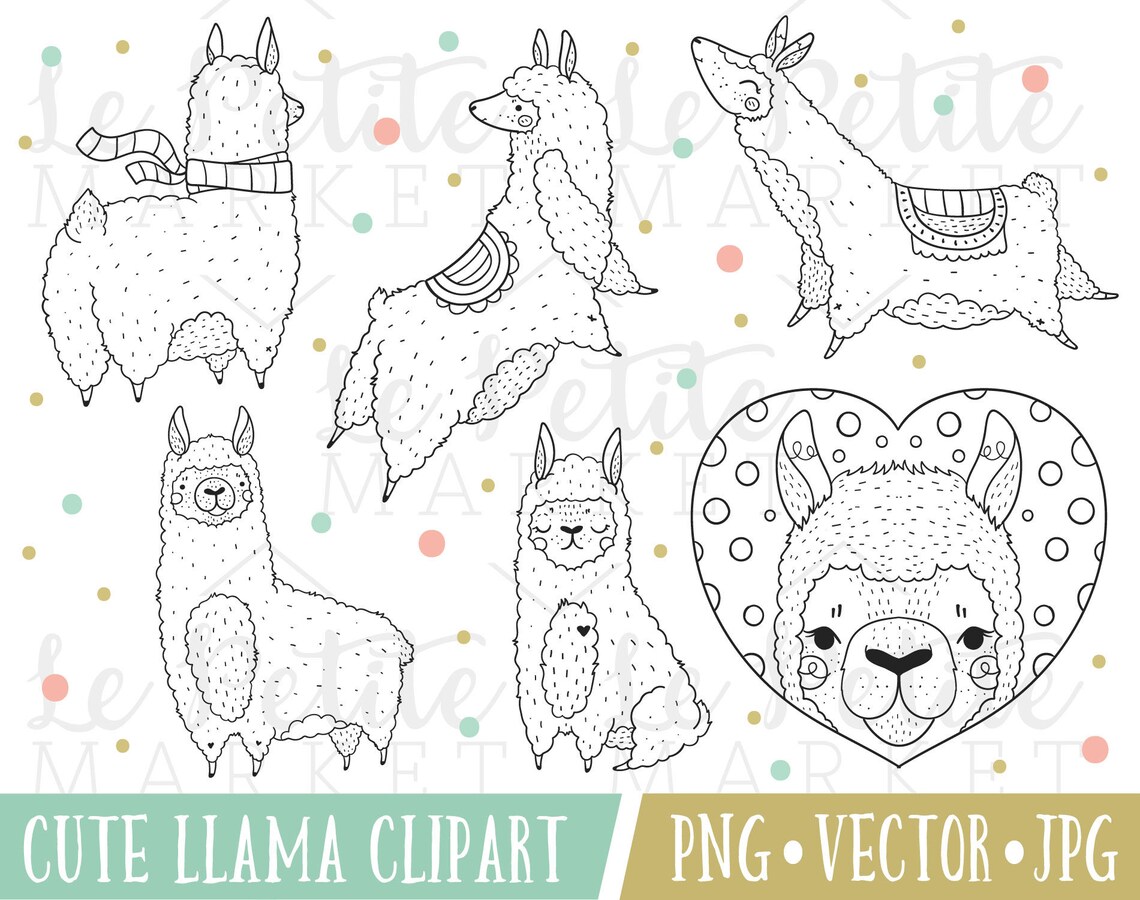 Cute Llama Clipart Set Llama Digital Stamps Cute Llama Clip | Etsy
