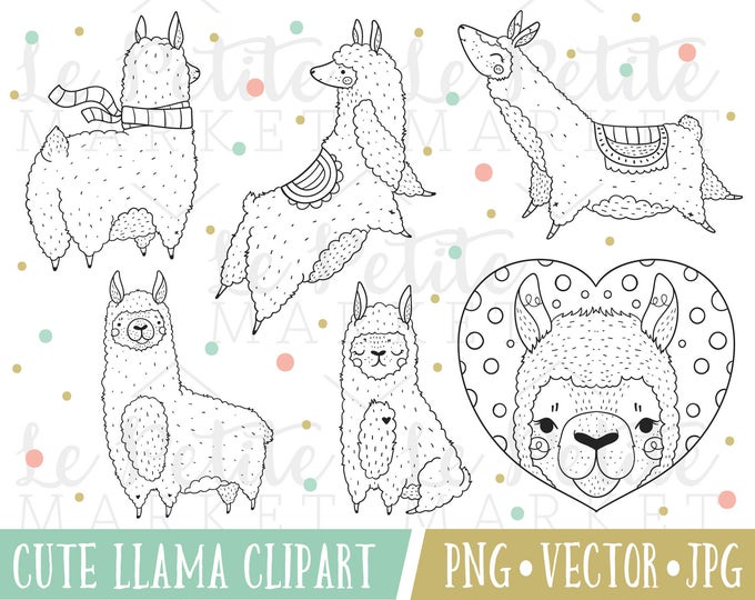 Llama Clipart Bundle, Alpaca Clip Art, Cactus Digital Stamp, Animals ...