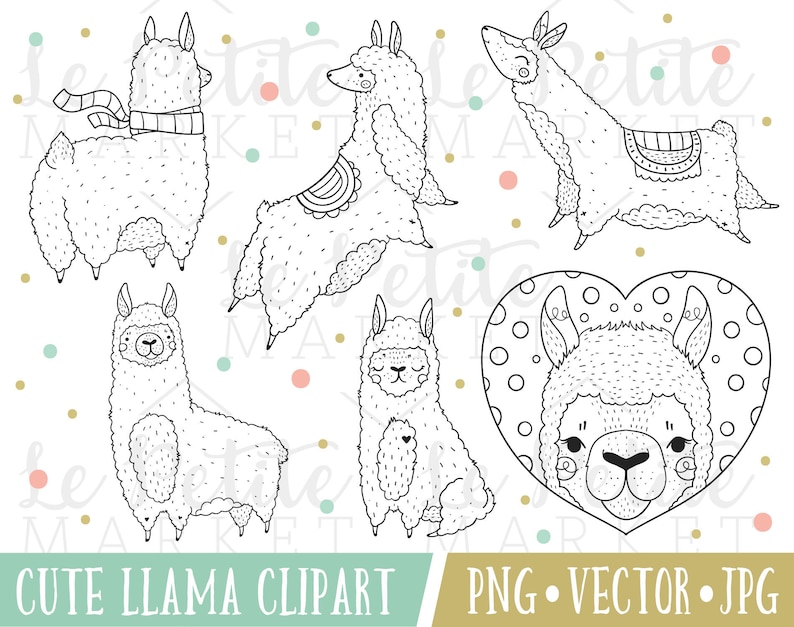 Cute Llama Clipart Set Llama Digital Stamps Cute Llama Clip | Etsy