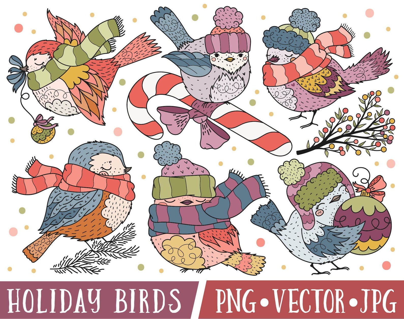 Winter Birds Clipart Holiday Bird Clipart Images Cute Bird | Etsy