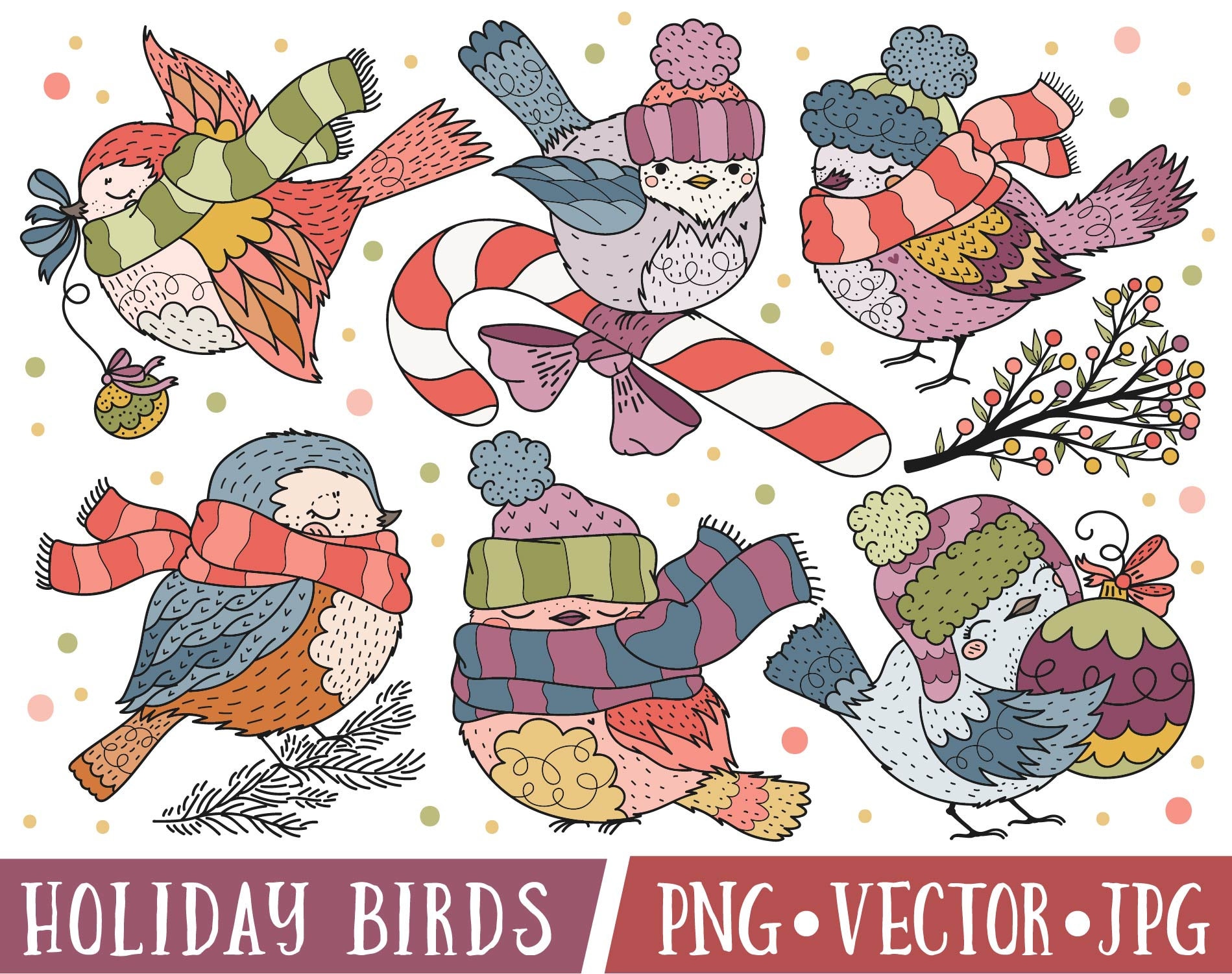 Winter Birds Clipart Holiday Bird Clipart Images Cute Bird | Etsy