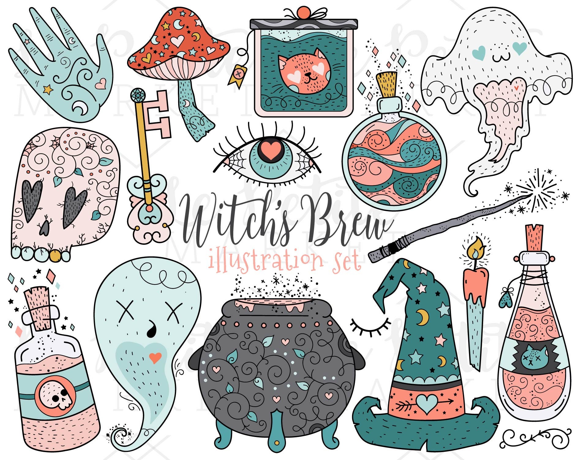 Cute Witch Clipart PNG Illustrations Witch's Brew Clip | Etsy