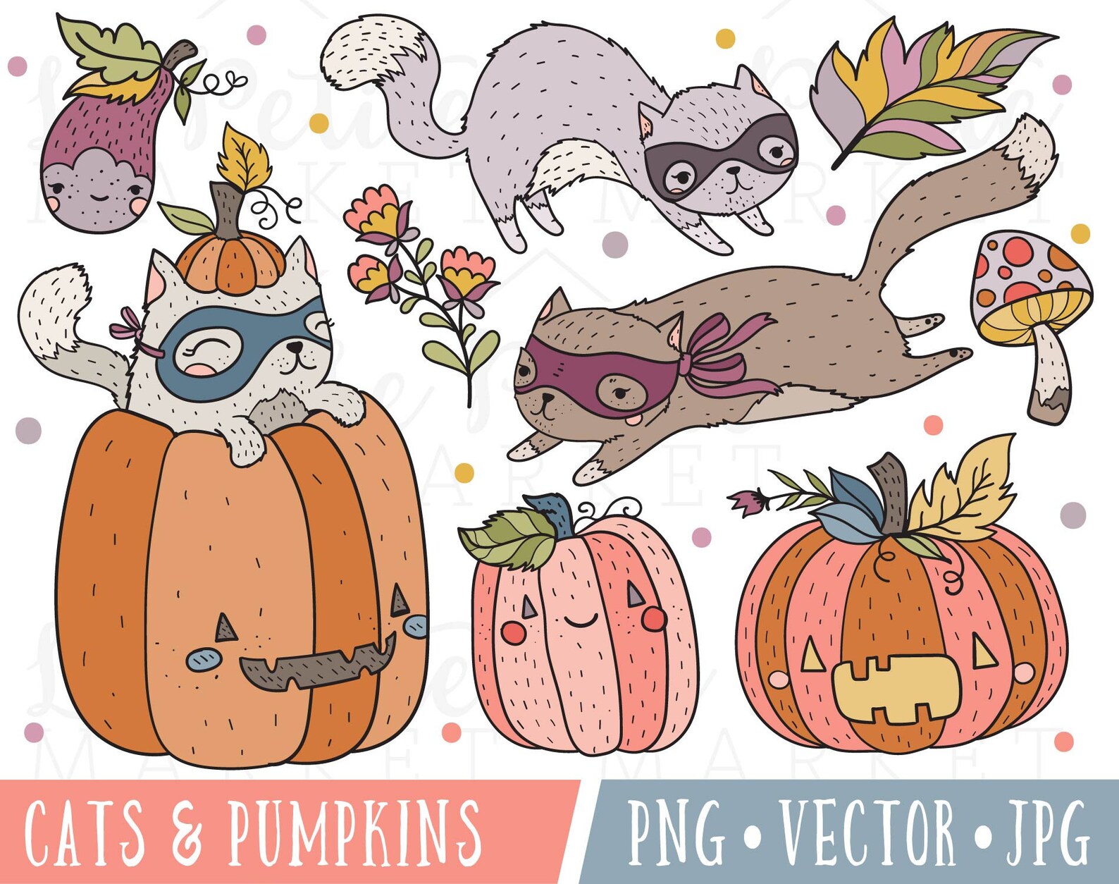 Cute Autumn Cats Clipart Fall Cat Clipart Images Cute Cats | Etsy