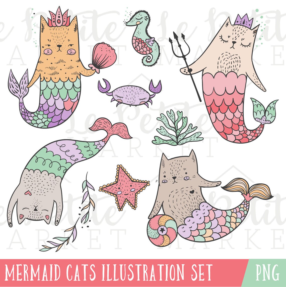 Mermaid Cats Clip Art Set Mer-cats Clip Art Mermaid | Etsy
