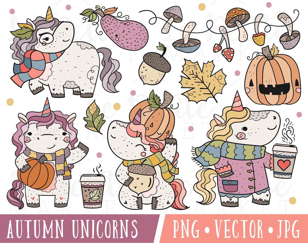 Woodland Unicorns Clipart, Woodland Autumn Clipart, Fall Unicorn ...