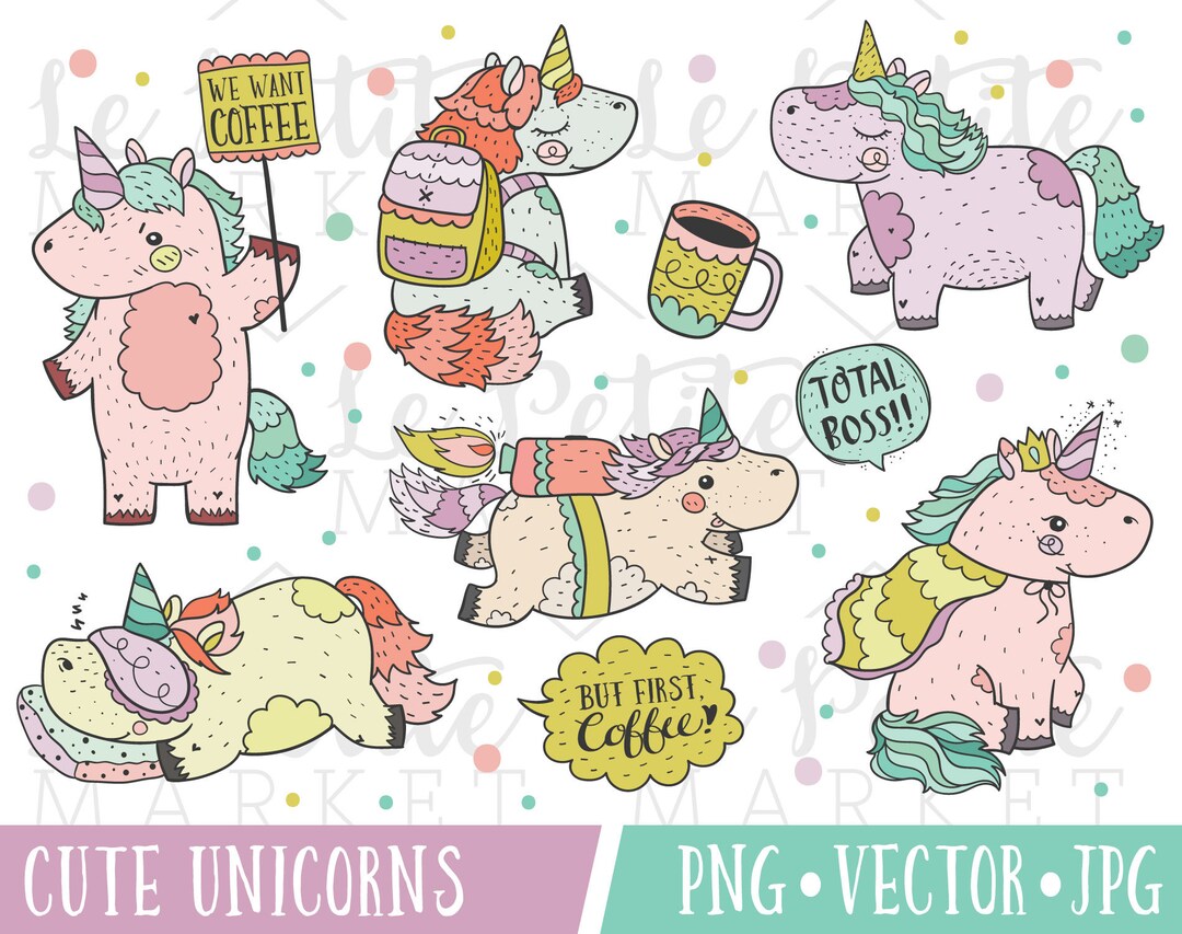 Cute Hipster Unicorn Clipart, Unicorn Illustrations, Coffee and Unicorn ...