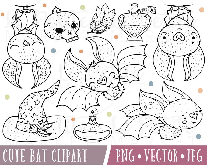 Cute Bat Clipart | 300dpi High Resolution | PNG Graphics | Instant ...