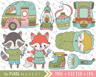 Cute Camping Clipart Woodland Animals Camping Clip Art Set | Etsy