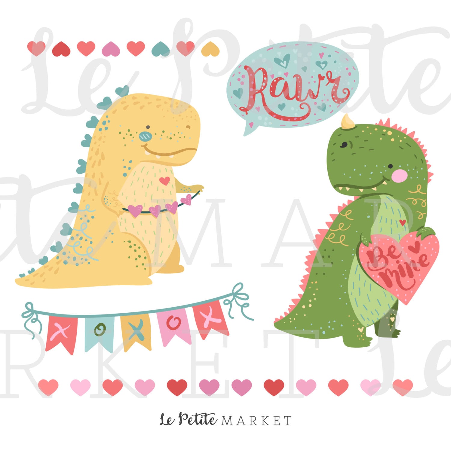 12 Piece Valentine Dinosaur Clip Art Valentine Illustrations - Etsy